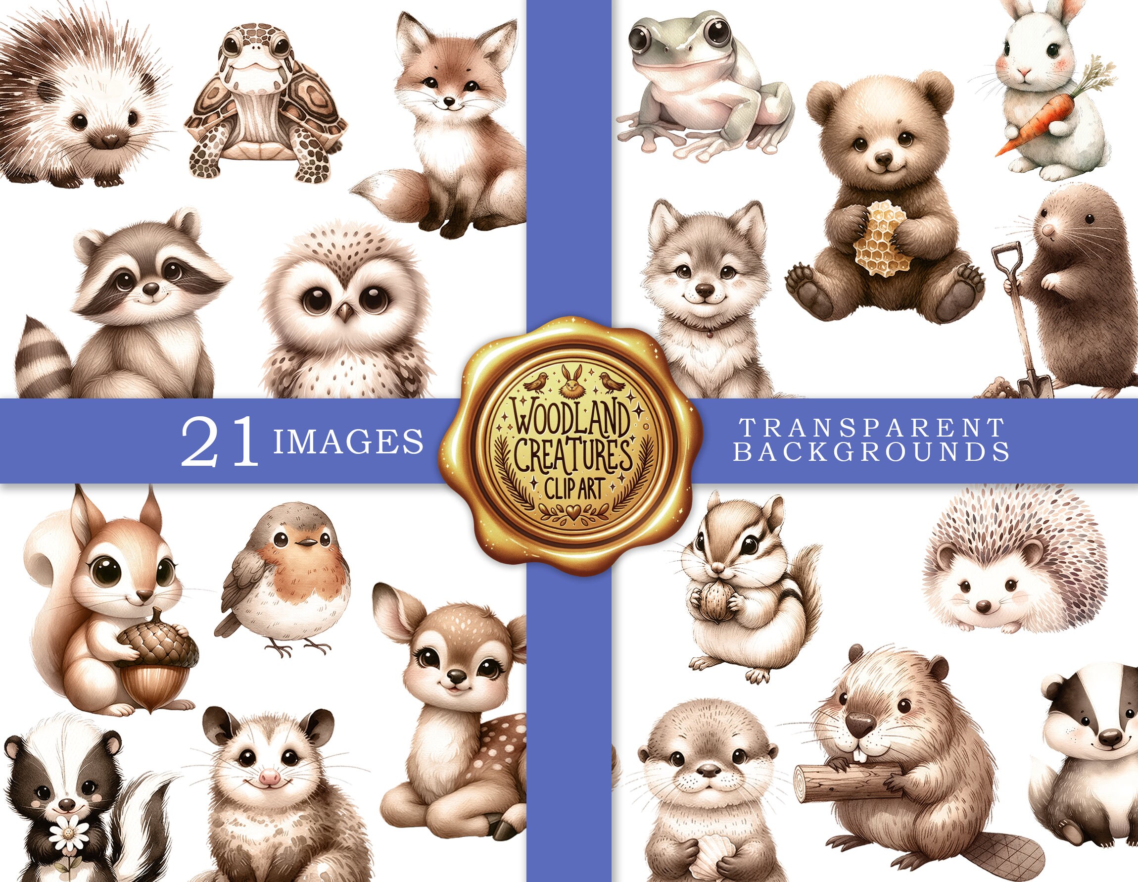 Woodland Animals Watercolor Clipart Forest Animals Clip Art - Etsy