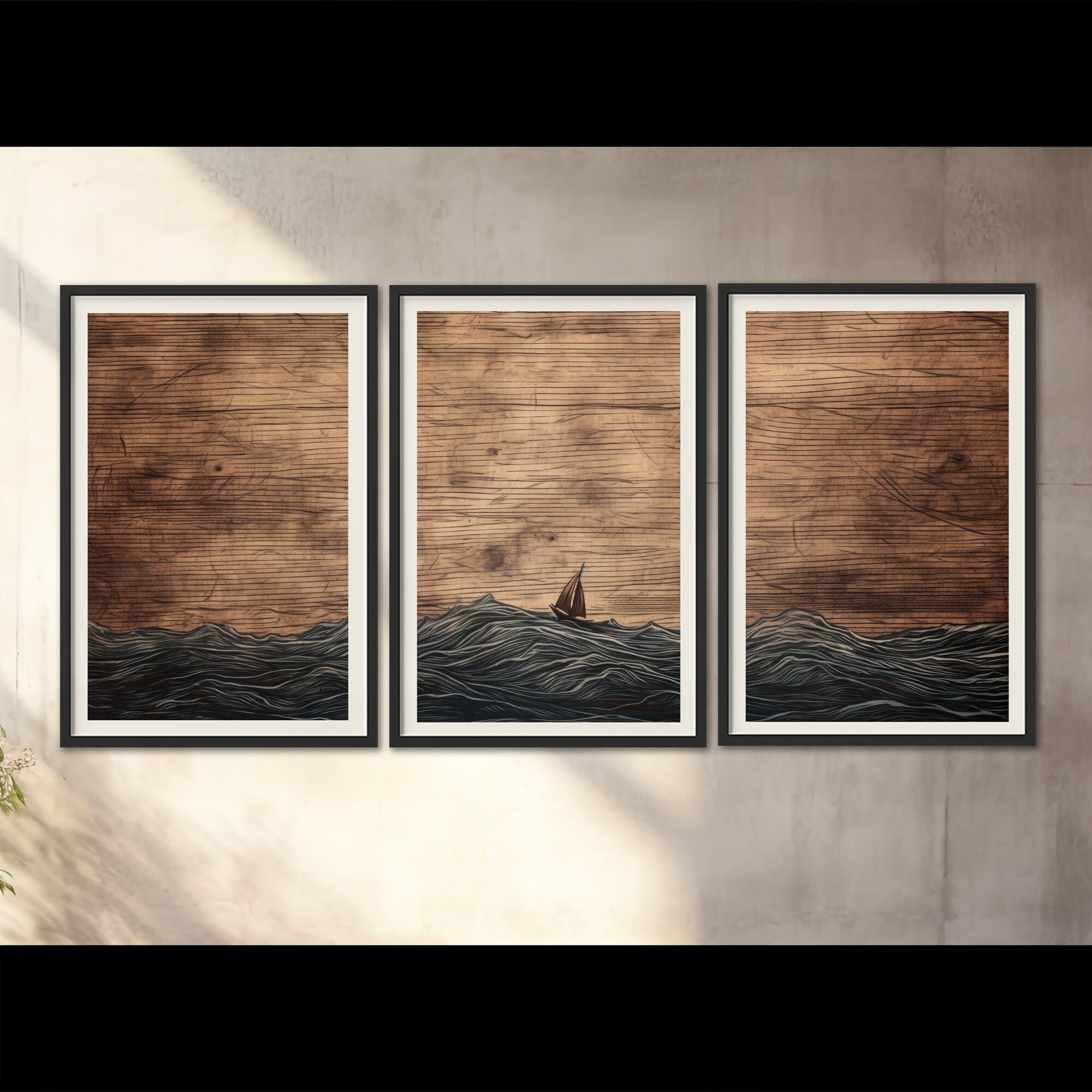 Woodgrain Triptych Bundle, Set of 10, Abstract Prints, Modern Decor ...