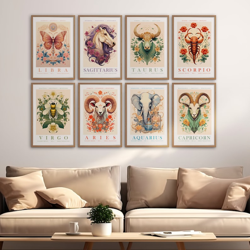 12 Signs of the Zodiac Gallery Wall Set, All 12 Horoscopes Bundle ...