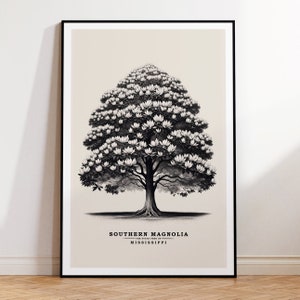 Mississippi State Tree | Southern Magnolia | Vintage Sketch | Tree ...