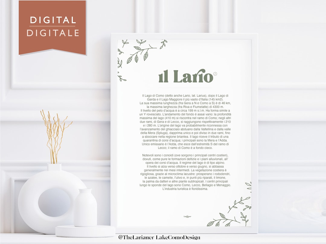 Lario, Lago Di Como Printable Typographic Artwork in Green Lake Como ...