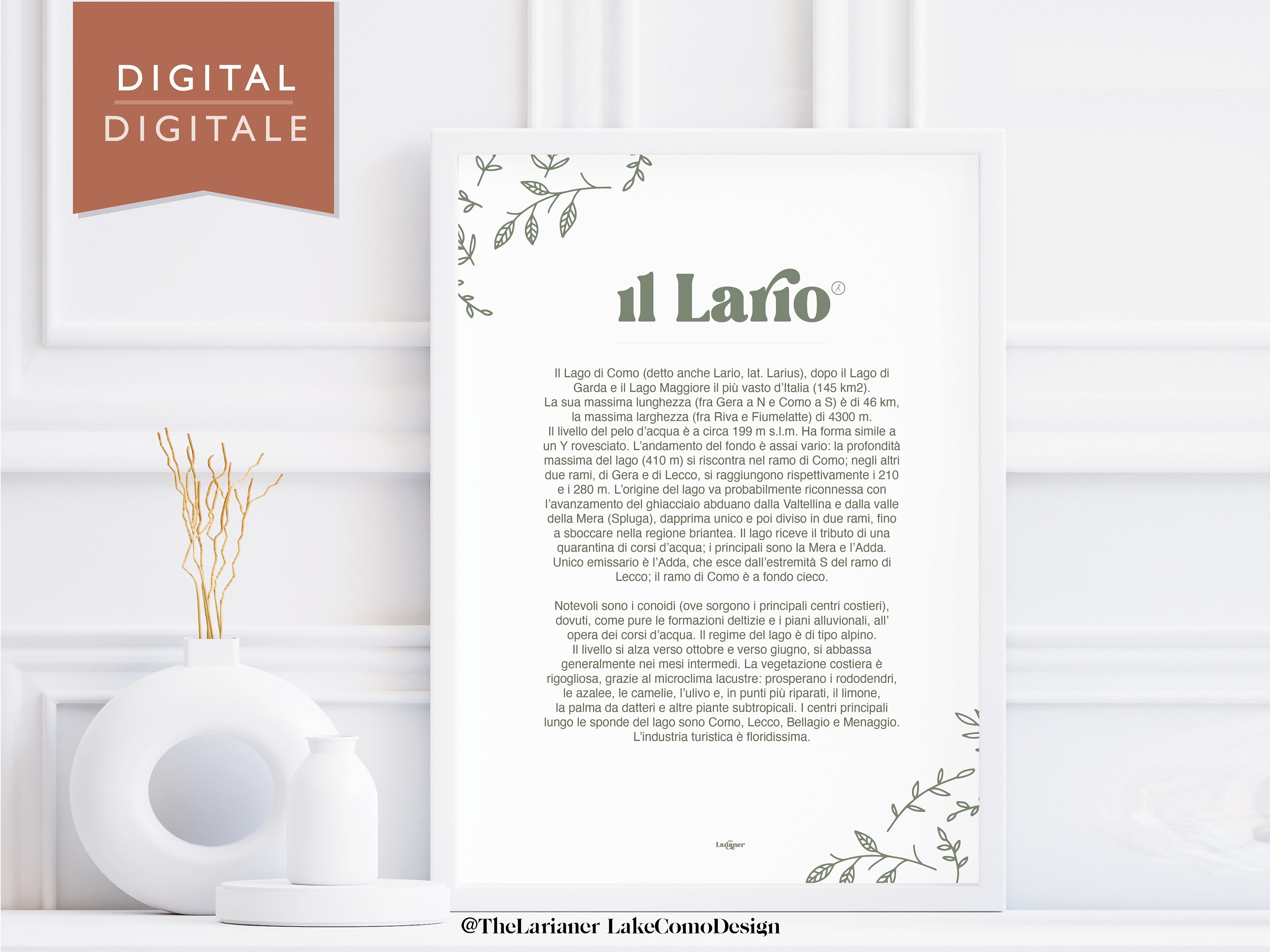 Lario, Lago Di Como Printable Typographic Artwork in Green Lake Como ...