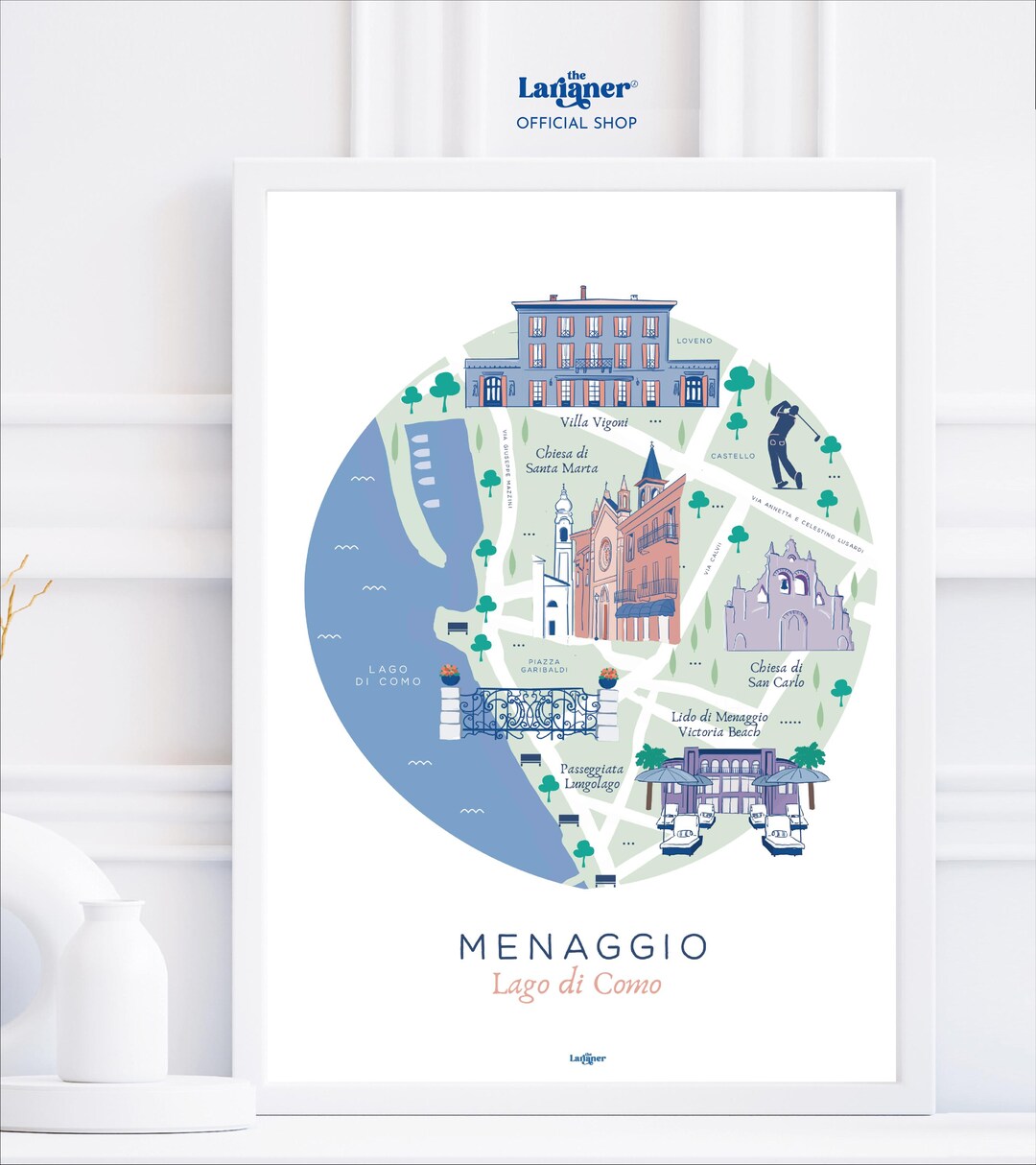 Menaggio Illustrated Map – Lakeside, Villa Vigoni, Golf Club & Victoria ...