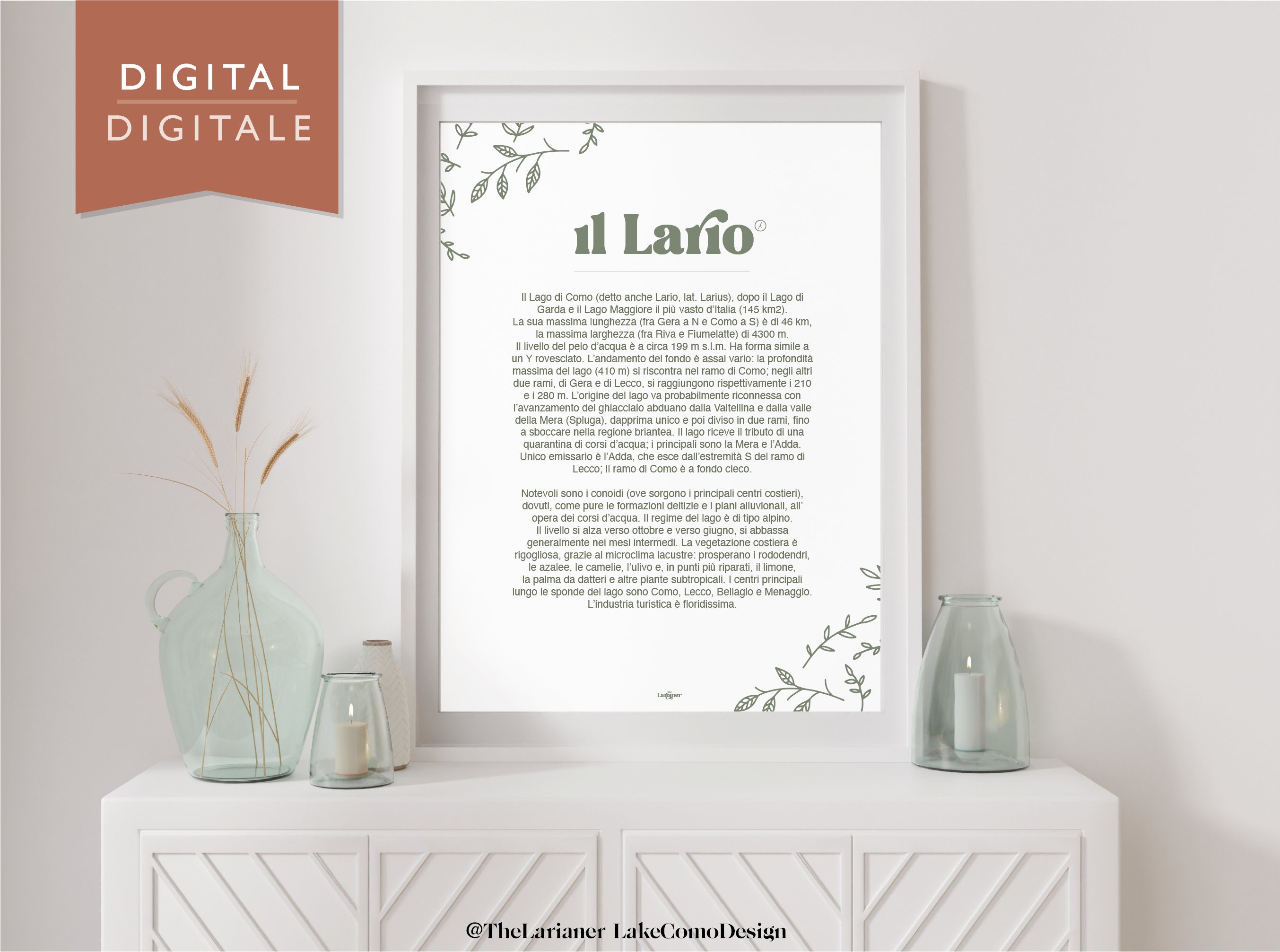 Lario, Lago Di Como Printable Typographic Artwork in Green Lake Como ...