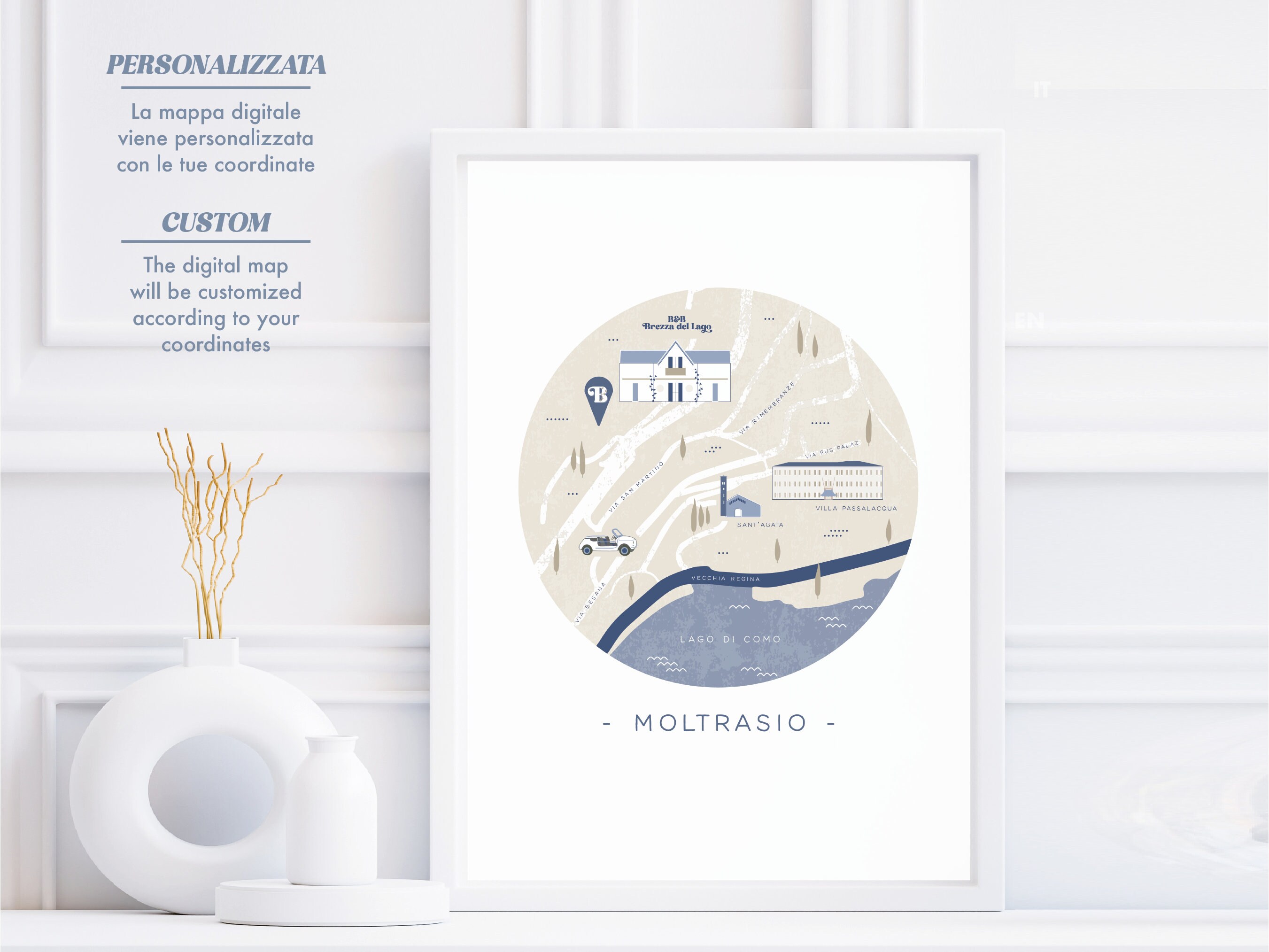 Customizable Digital Map of Any Lake Como Location . Tailored Art for ...