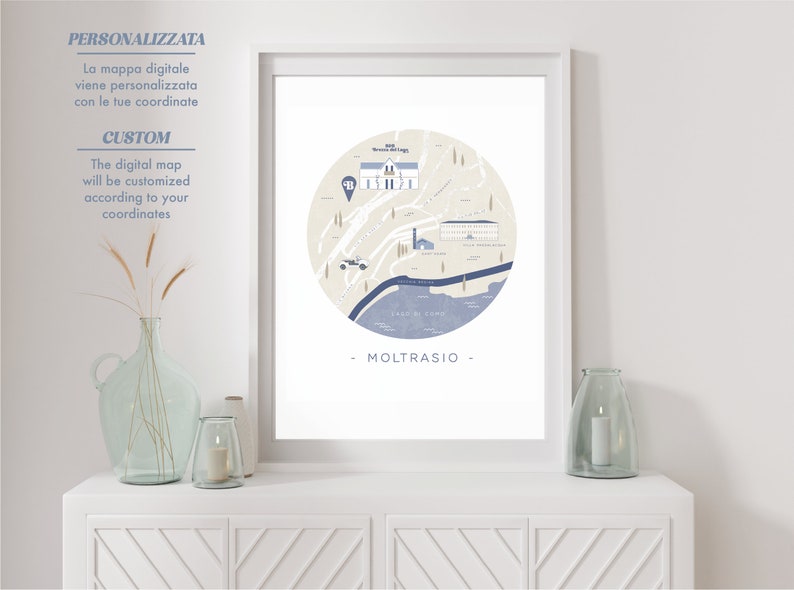 Customizable Digital Map of Any Lake Como Location . Tailored Art for ...