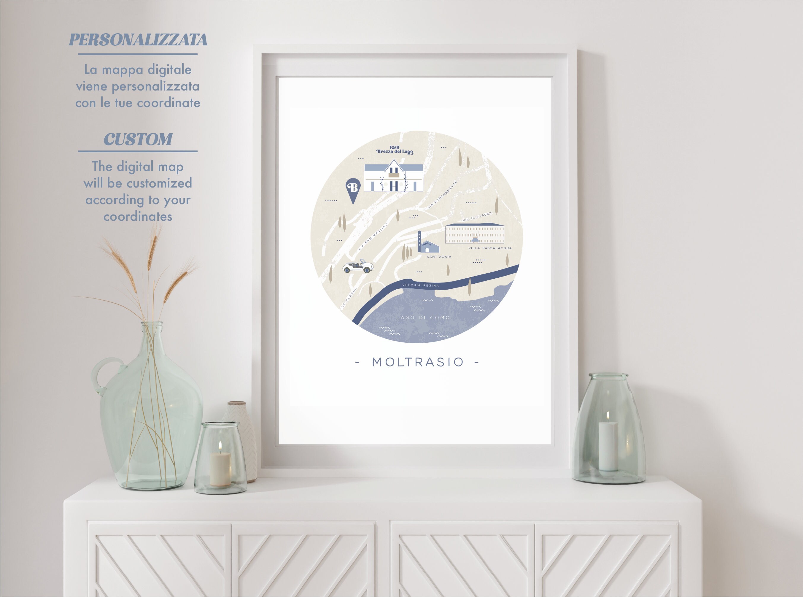 Customizable Digital Map of Any Lake Como Location . Tailored Art for ...