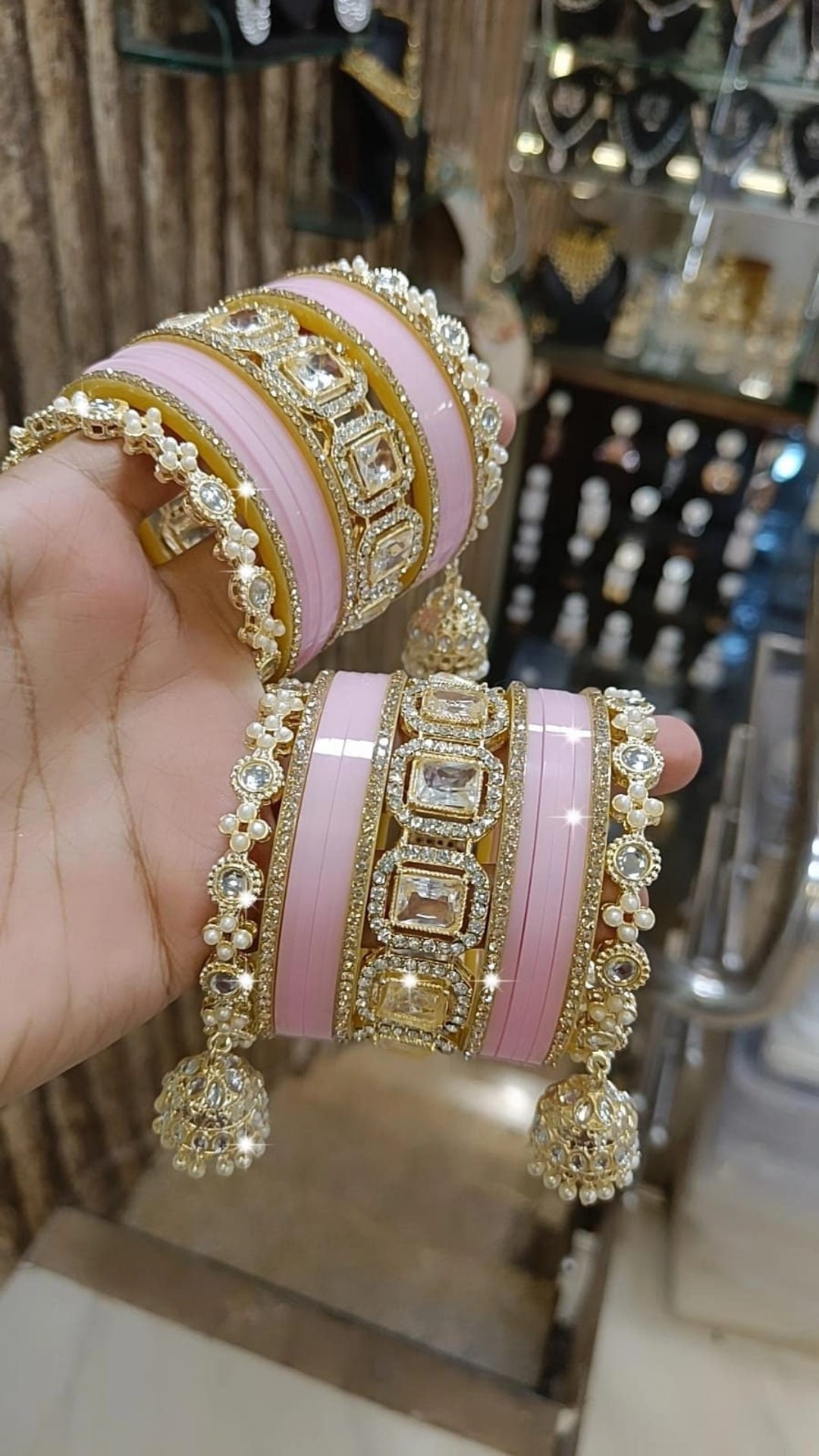 Beaded Jhumki Bangles Set , Golden Stone Pearl Indian Asian Bangles ...