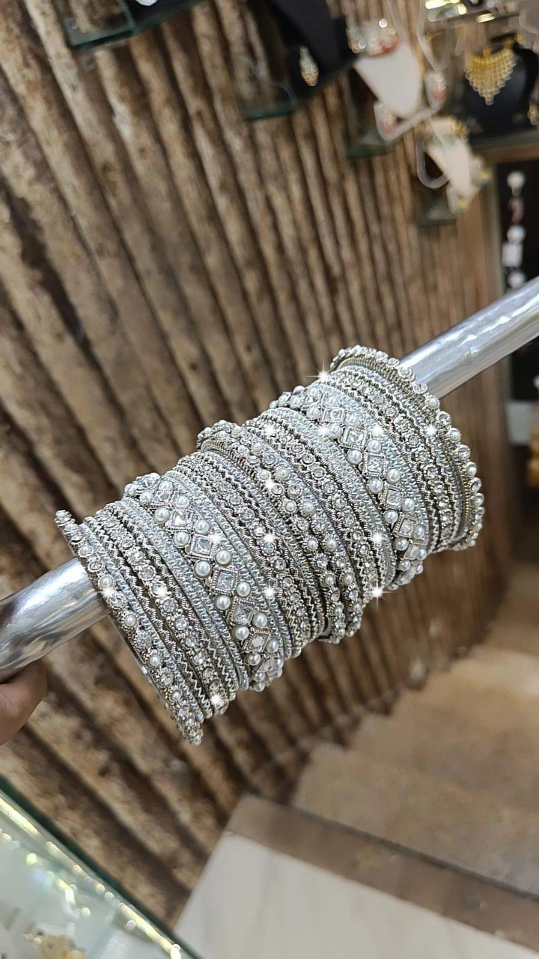 Silver Beaded Bangles Set With Beautiful Quality of Moti and Stone ...