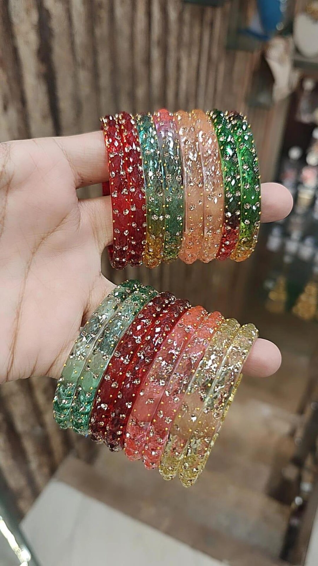 Colorful Toughened Glass Bangles Set, Rain Drop Glittered Design ...