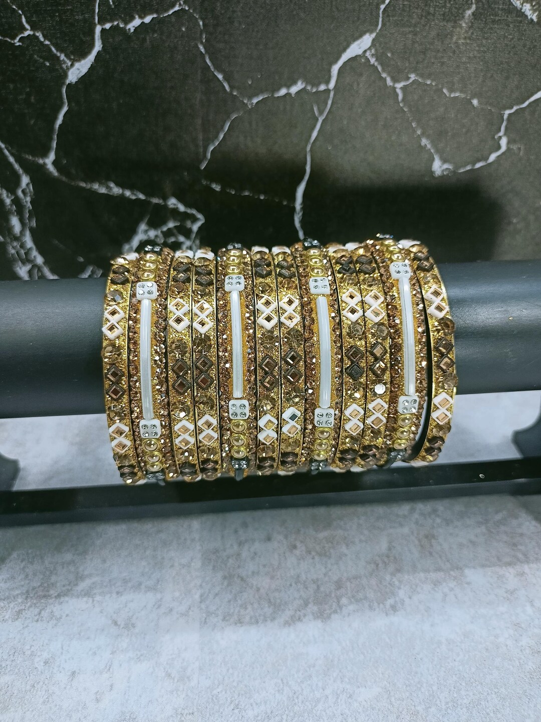 Mirror Stone Golden Bollywood Mirror Stone Glittered Bangles Set ...