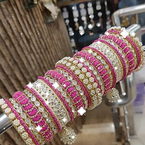 Bangle Stack , Chunky Dangle Bridal Bangles Multi Colour Kundan Bangles ...