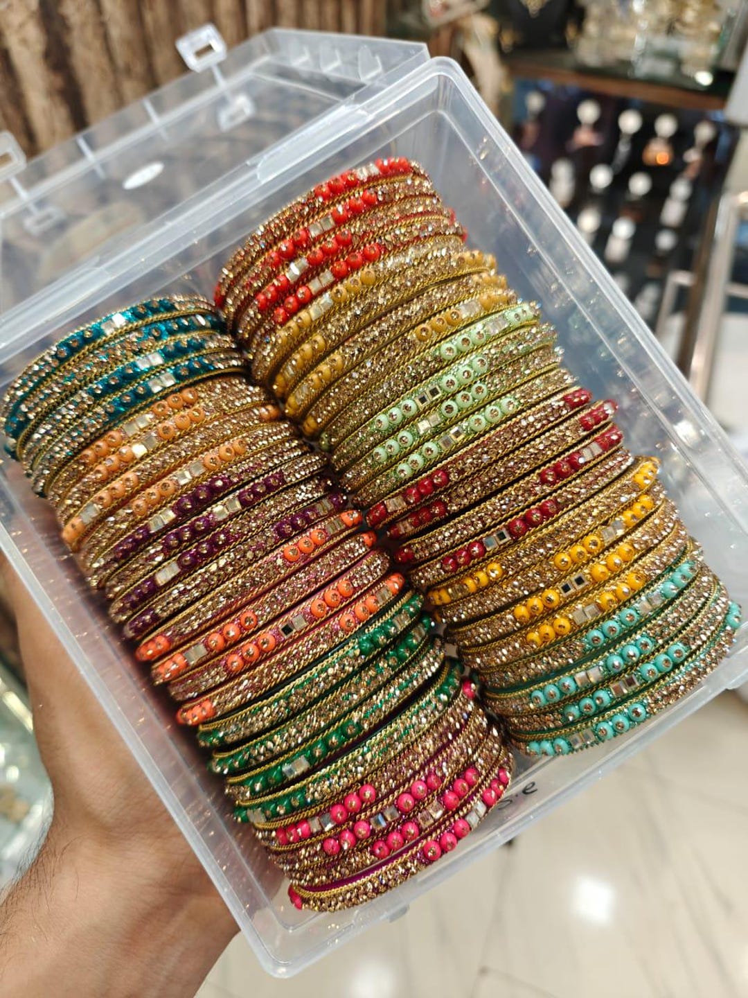 12 Dozen and 12 Colours Beaded Glass Bangle With Combo Box, Multi ...