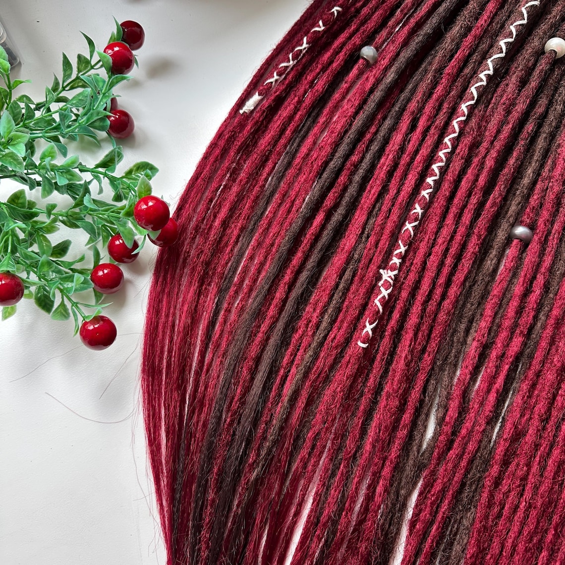 Burgundy & Brown DE Dreads | Synthetic Hair Extensions With Silver ...
