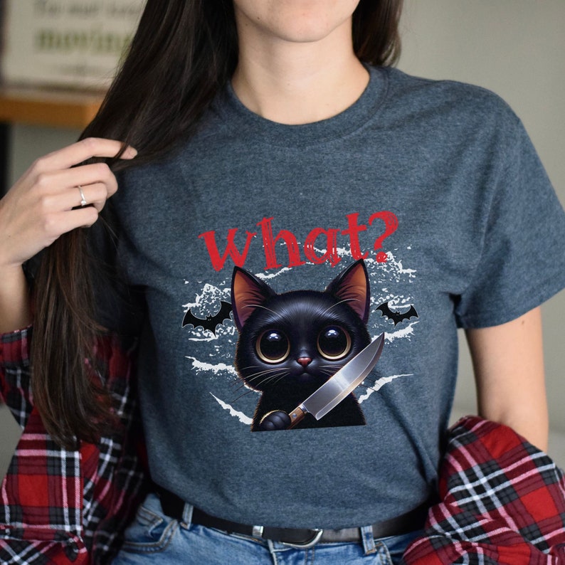 Funny Black Cat With Knife Shirt, Murderous Cat What T-shirt, 2025 ...