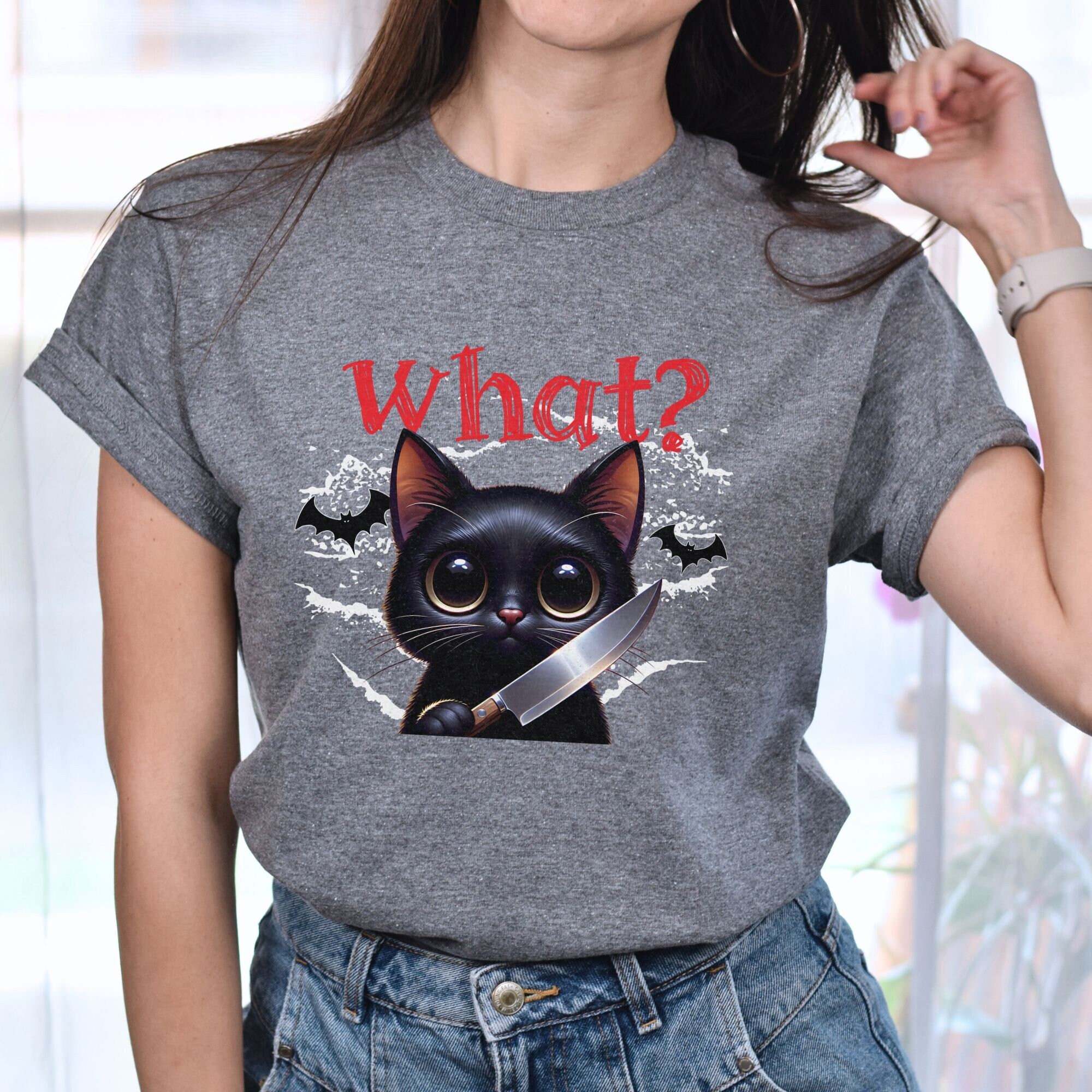 Funny Black Cat With Knife Shirt, Murderous Cat What T-shirt, 2025 ...