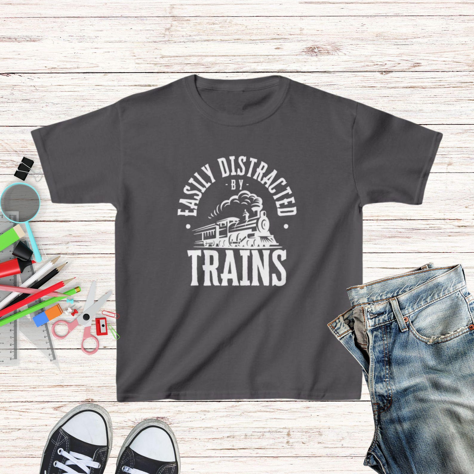 Funny Kids Easily Distracted by Trains Shirt, Locomotive Model T-shirt ...