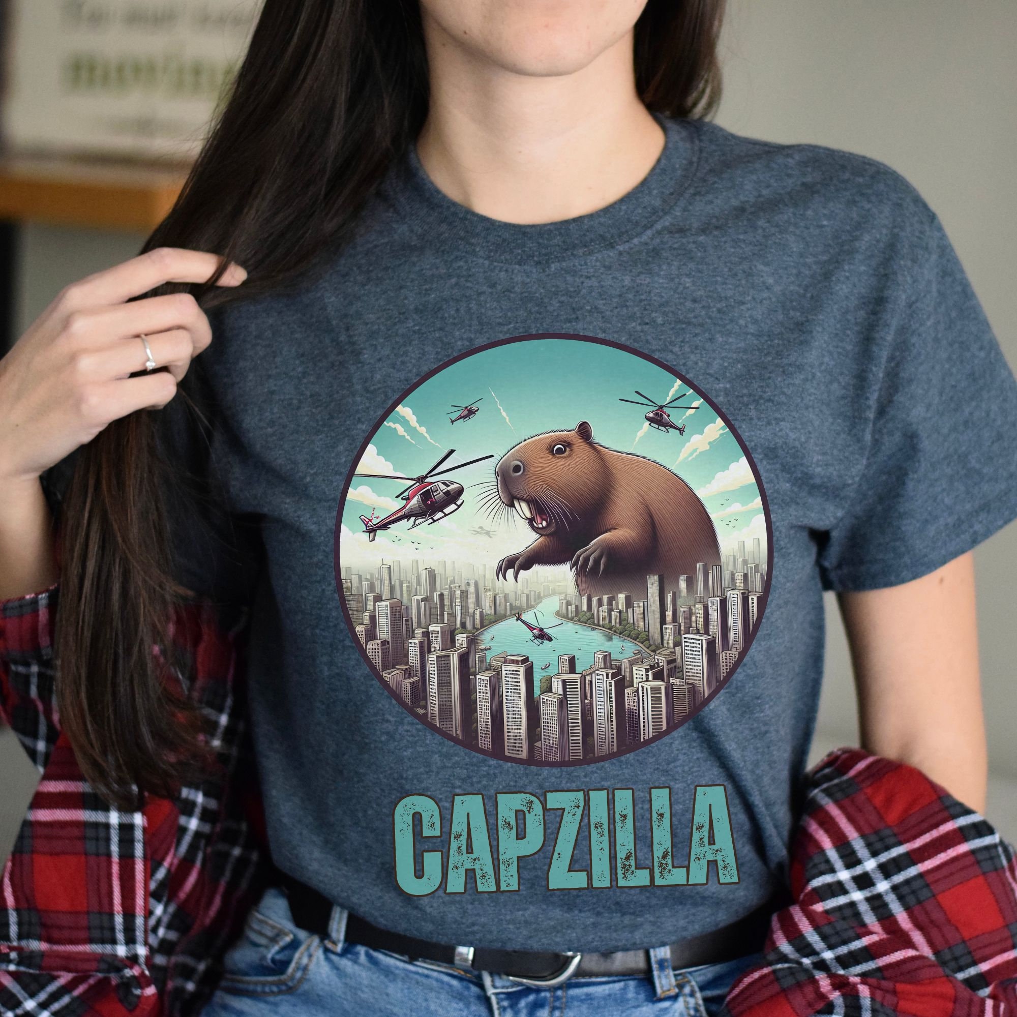 Japanese Monster Zilla Movie Capybara Shirt, Animal Lover T-shirt, Cute ...