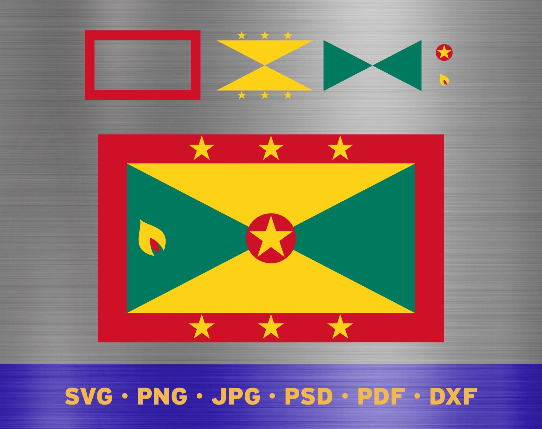 Grenada Flag Svg Layered, Grenadian Flag Svg, Grenadian Flag Cricut, Grenada Flag Png, Grenadian ...