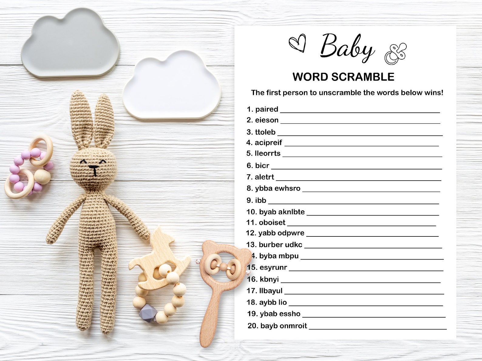 Baby Shower Word Scramble With Answer Key, Baby Shower Games, Baby ...
