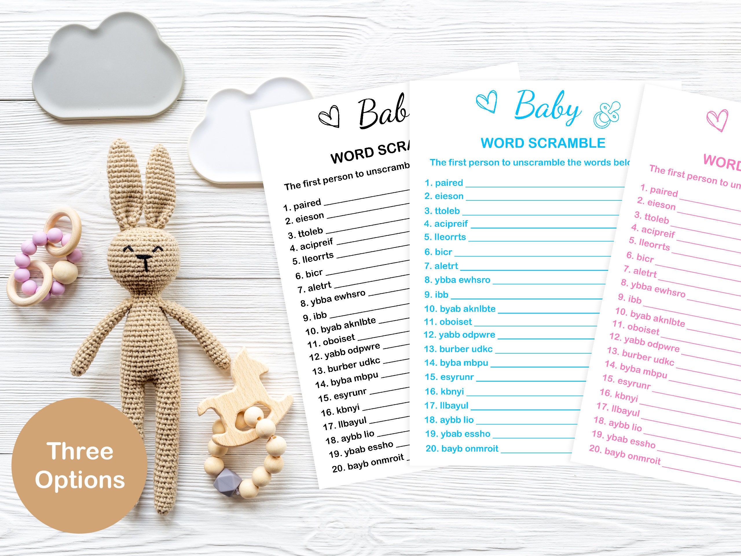 Baby Shower Word Scramble With Answer Key, Baby Shower Games, Baby ...