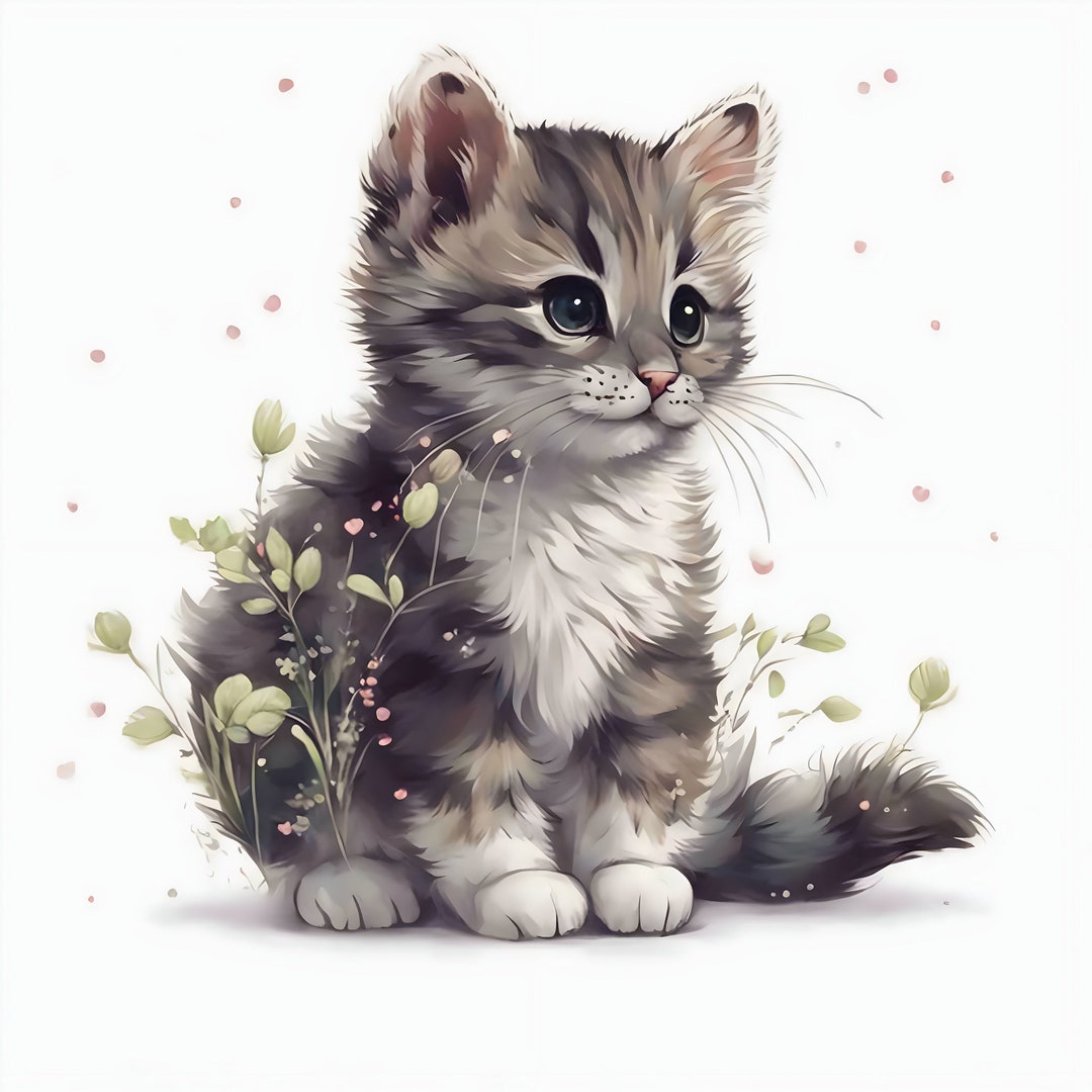 Cat Watercolor Clipart Nursery Decor Baby White Cat Watercolor - Etsy