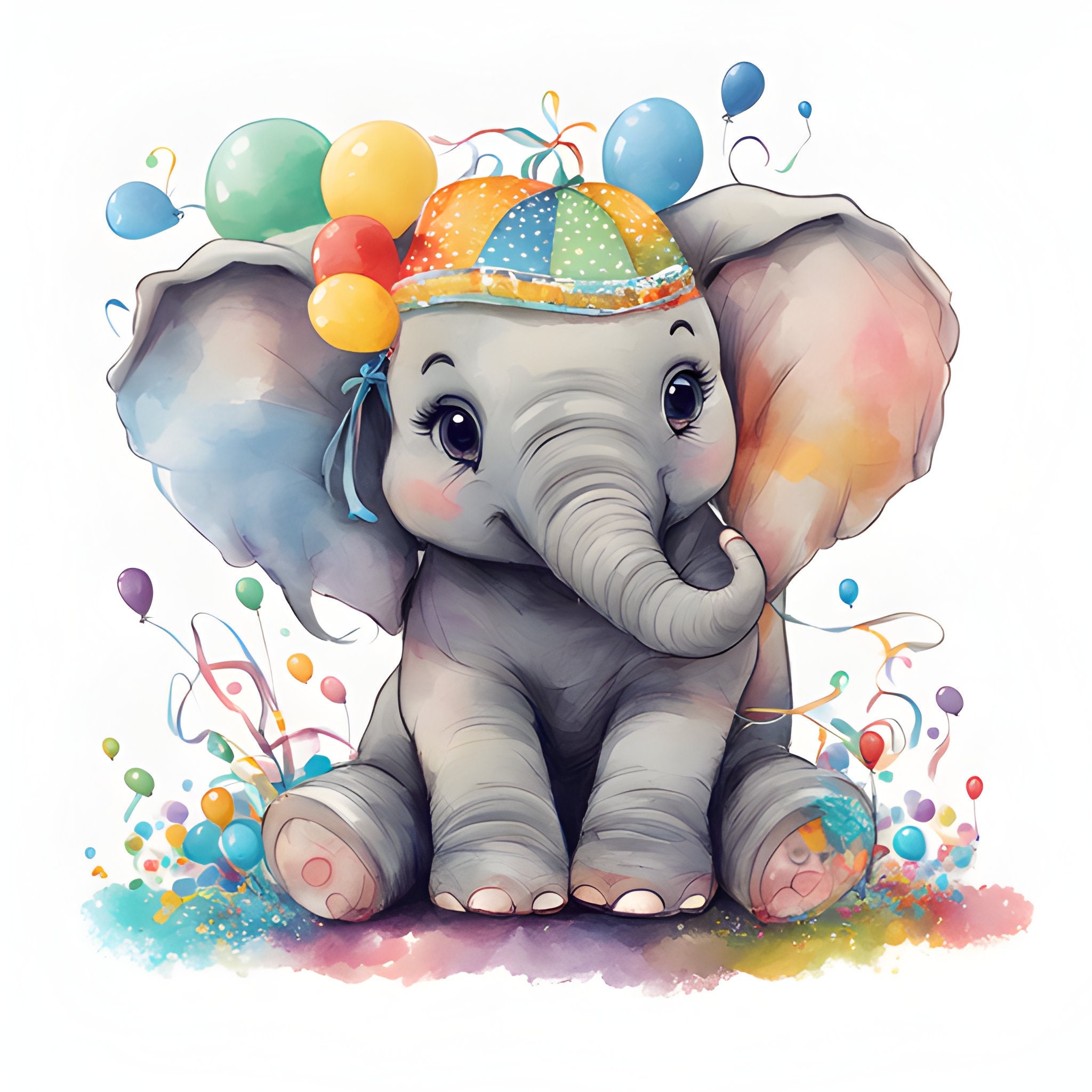 Elephant Watercolor Clipart Nursery Decoration Baby Elephant Colorful ...