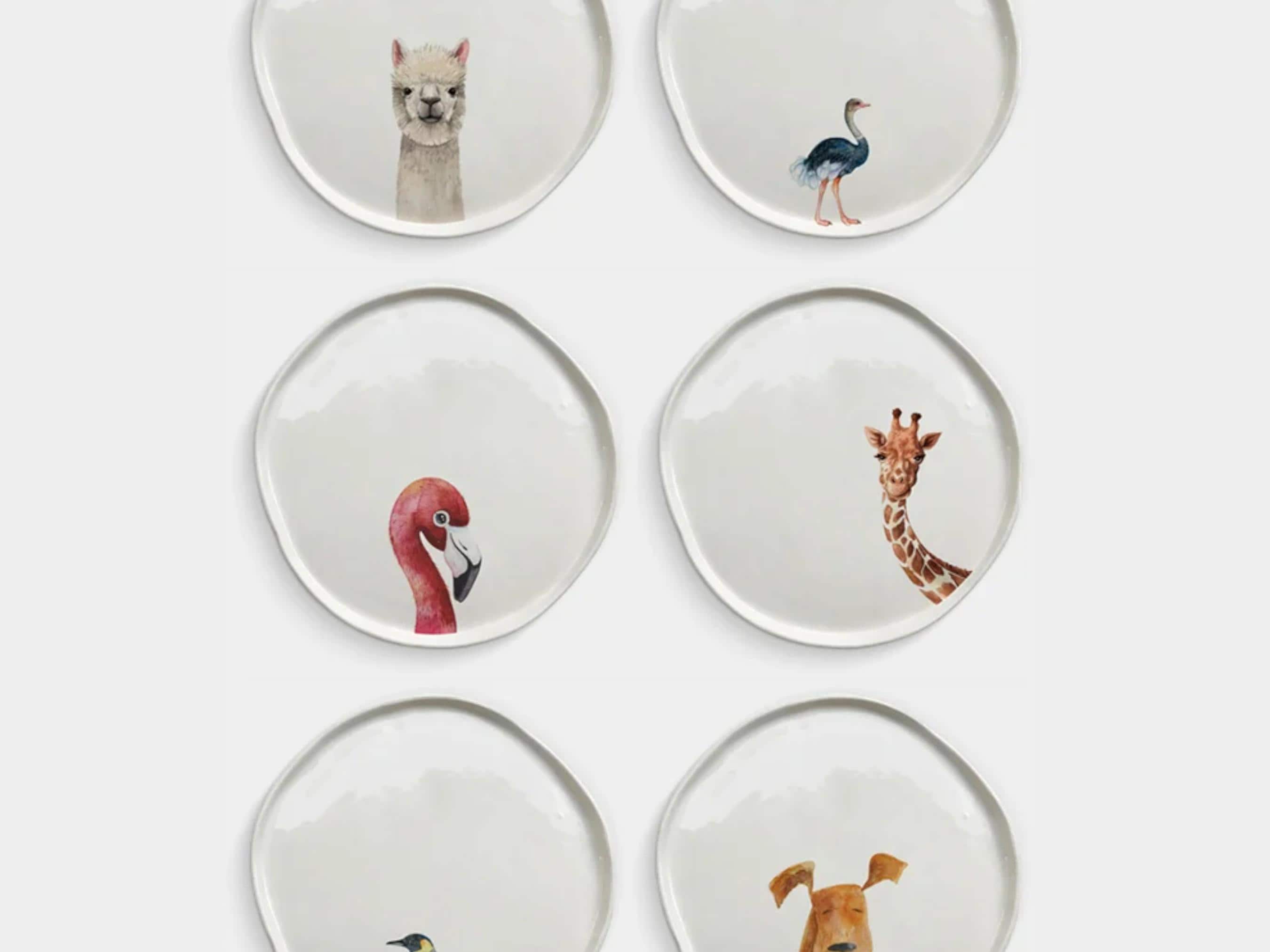 Set of 6 Animal-themed Plates 21cm Decorative and Functional Ceramic ...