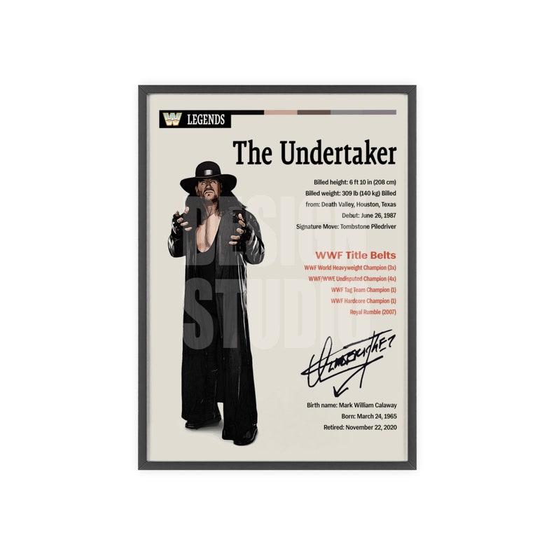 The Undertaker Wrestling Poster Wrestling Legends WWE - Etsy