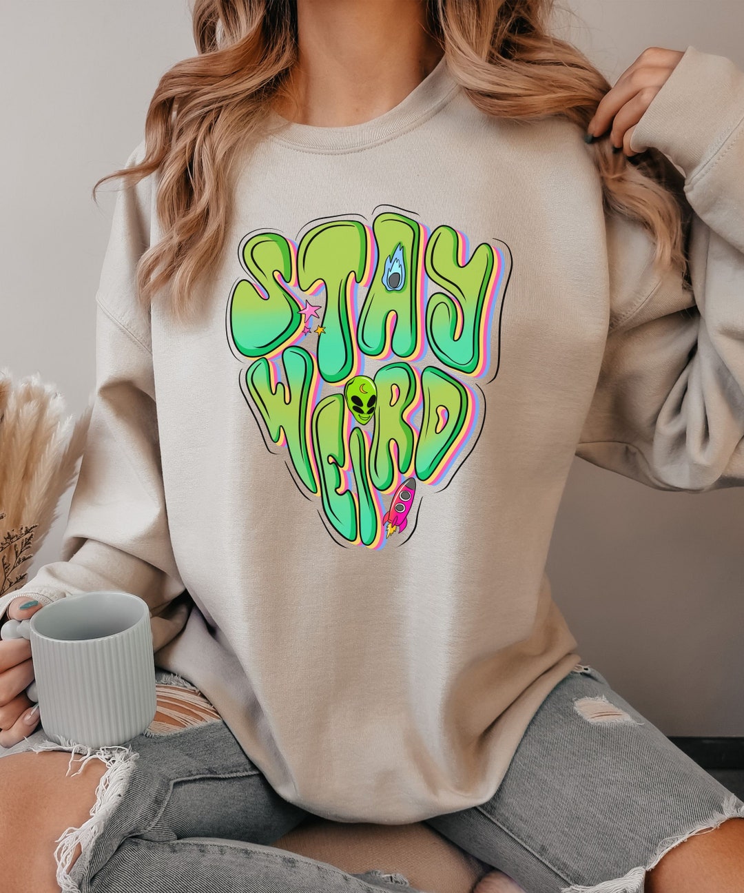 Neon Aliens Sweater, Alien Abduction Sweater, Retro Alien Sweatshirt ...