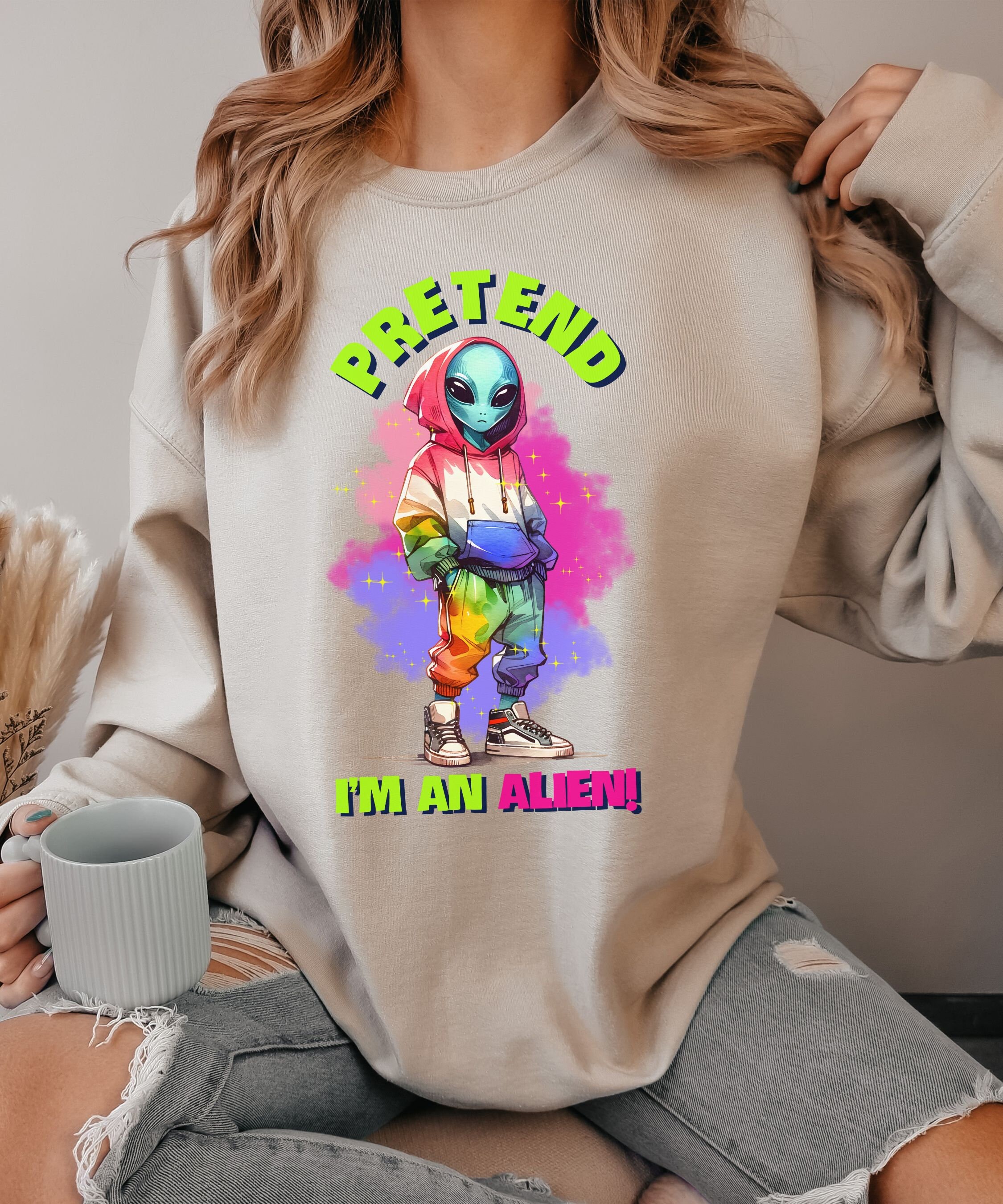 Neon Aliens Sweater, Alien Abduction Sweater, Retro Alien Sweatshirt ...