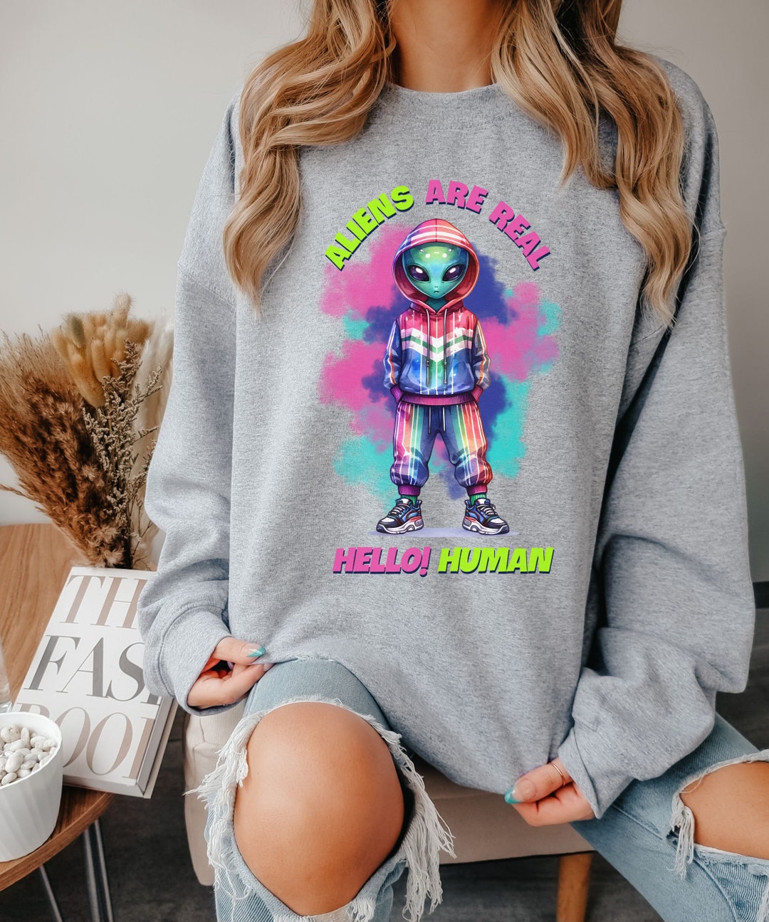 Neon Aliens Sweater, Alien Abduction Sweater, Retro Alien Sweatshirt ...