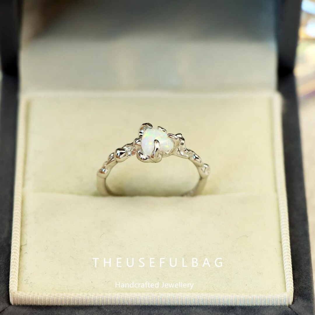 Irregular Face Opal Texture Texture S925 Sterling Silver Open Ring ...