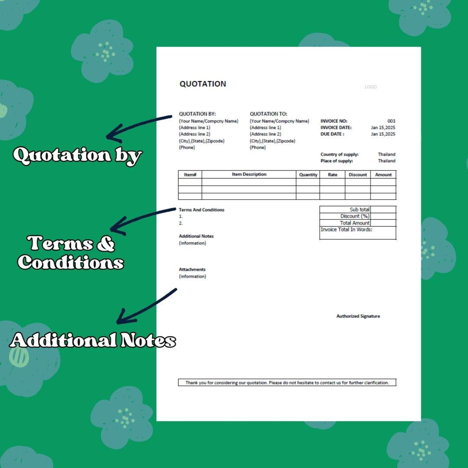 Customizable Quotation Template: Printable Business Quote (PDF) - Etsy