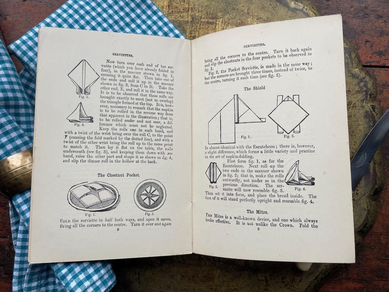 Victorian Guide Book, How to Fold Serviettes, 1875, Profusely ...