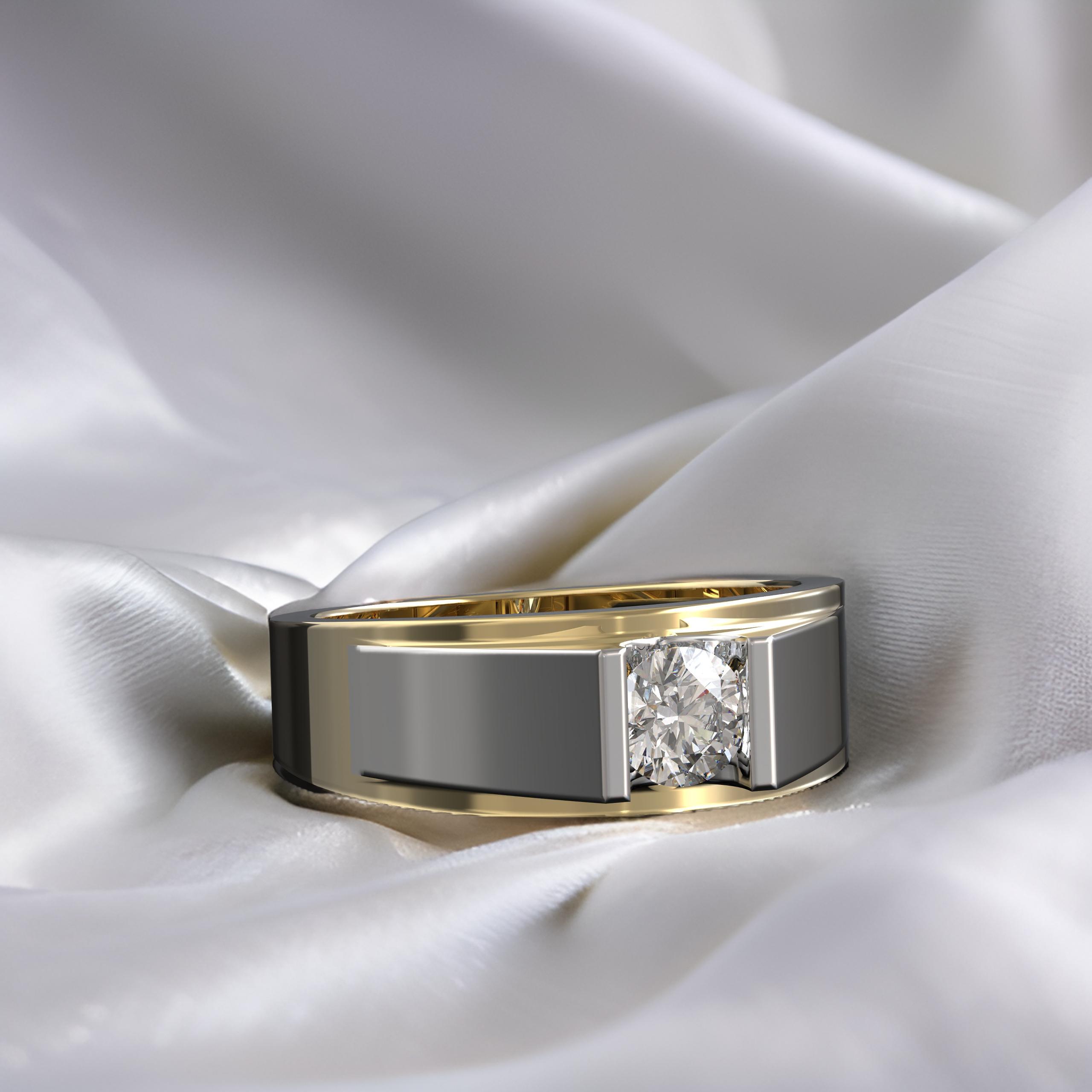 Two-tone CZ Diamond Men's Ring: Solid Sterling Silver Band - Etsy