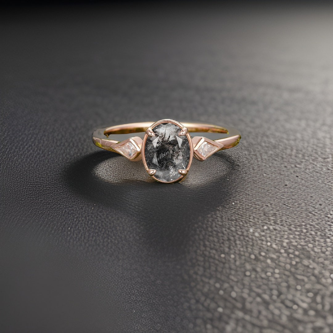 Stunning Bezel-set Kite Cut Engagement Ring With Diamond Accents & Gray Raw Herkimer Diamond: A ...