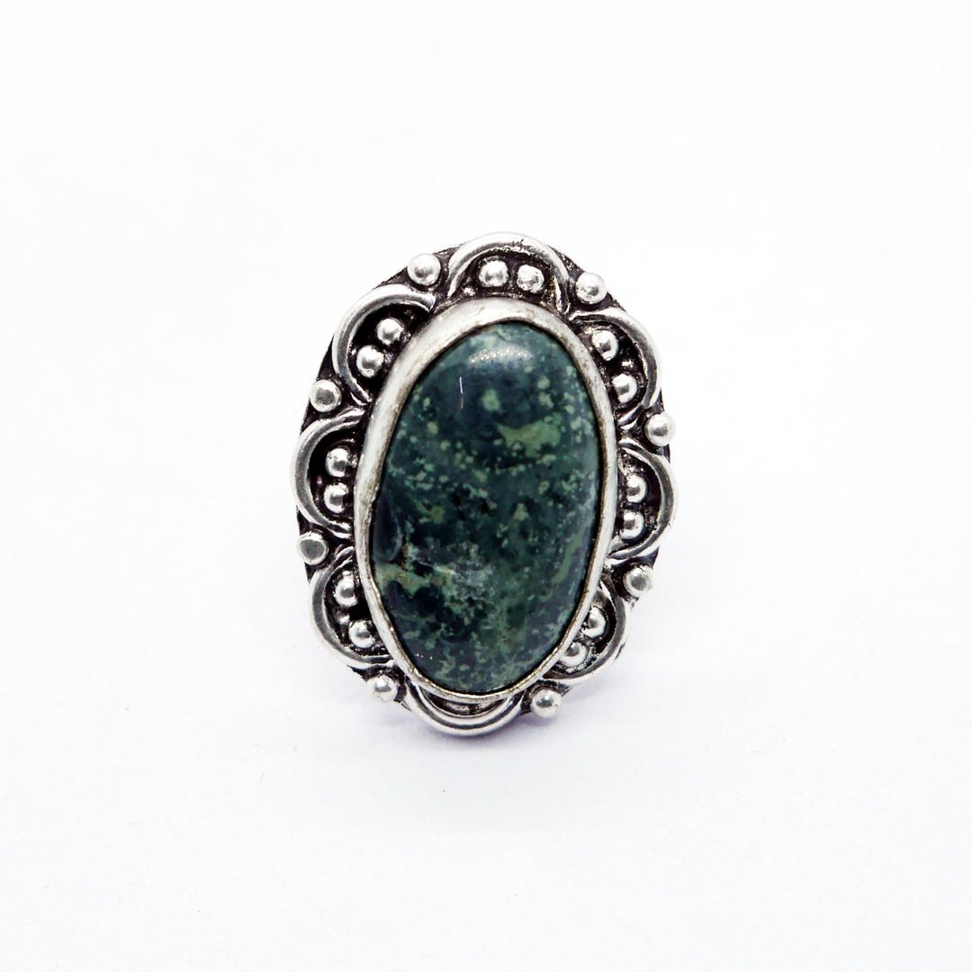 Vintage Forest Green Jasper Ring – Sterling Silver Boho Statement ...