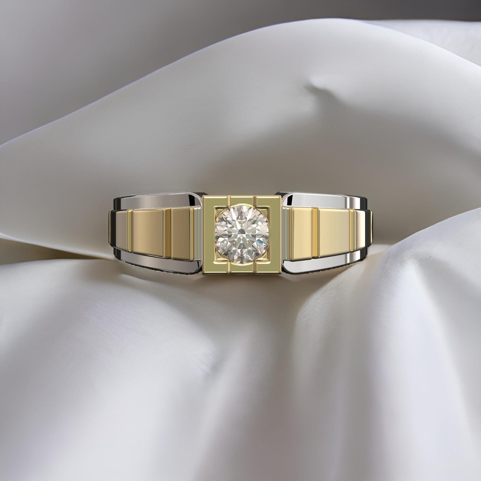 Men's Two-tone Diamond Ring- Bold & Sophisticated Design With Brilliant ...