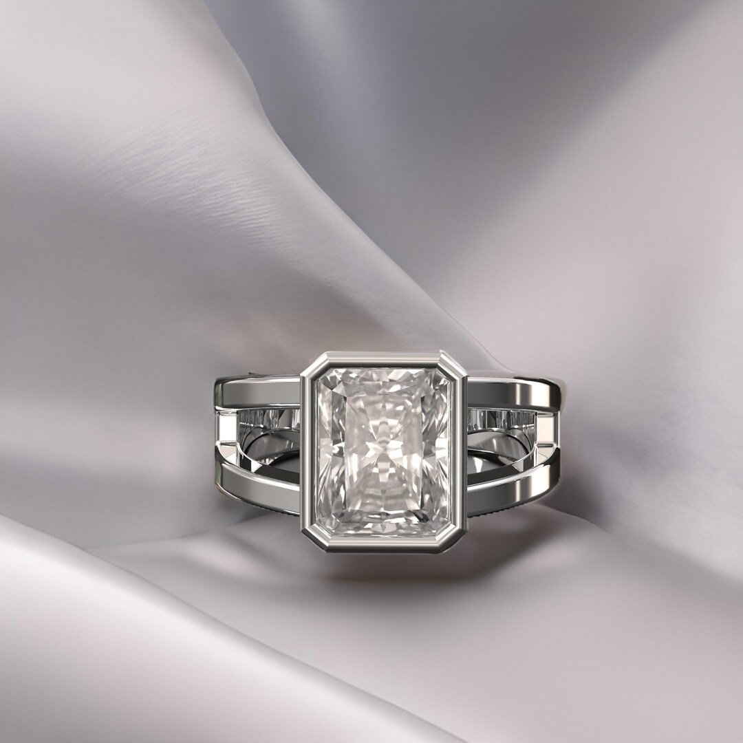 Silver Radiant Cut CZ Diamond Men's Ring - Etsy
