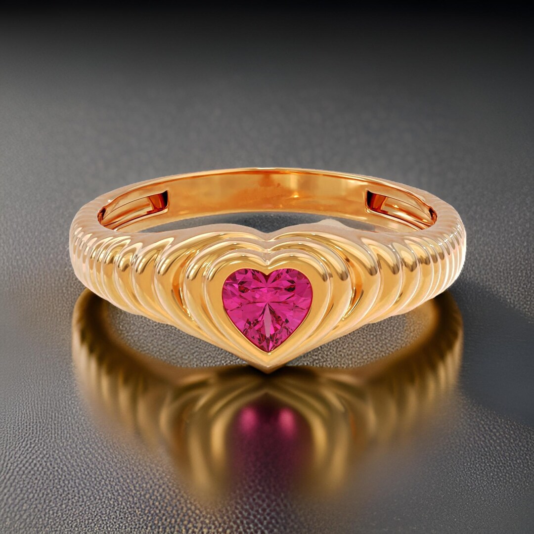 18k Solid Gold Ruby Heart Ring | Sterling Silver Dome Style Ruby Ring ...