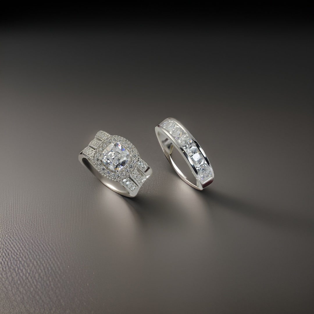 Sterling Silver, Wedding Ring Set, Couple Rings, Rings for Men, Diamond ...