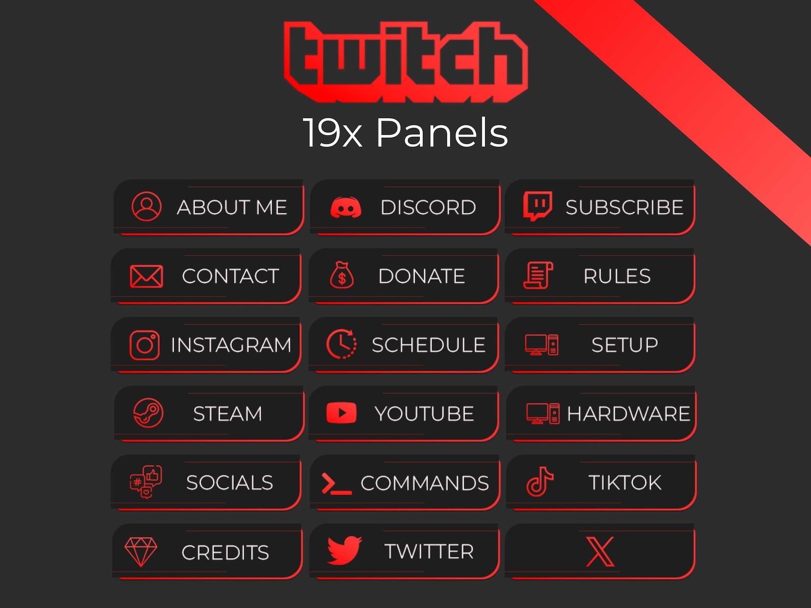 19x Minimalistic Red Twitch Panels - Etsy