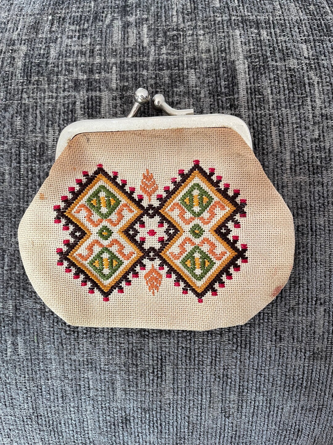 Vintage Palestinian Style Cross Stitch Coin Purse With Silver Clasp ...