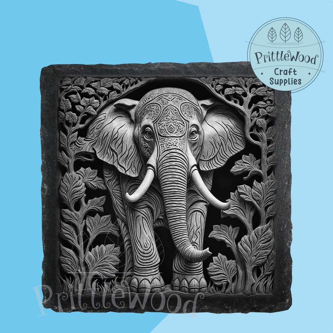 3D Elephant Laser Engraving PNG File, Slate Coaster Design (digital ...