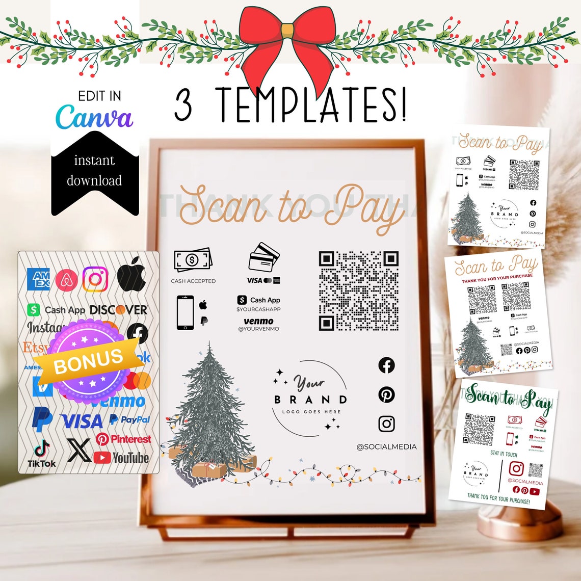 Christmas Scan to Pay Sign, Editable Scan to Pay Sign, Editable QR Code ...