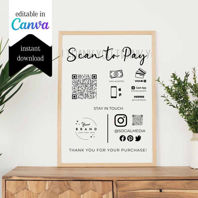 Printable Payment Sign, QR Code Sign, Editable Scan to Pay Sign ...
