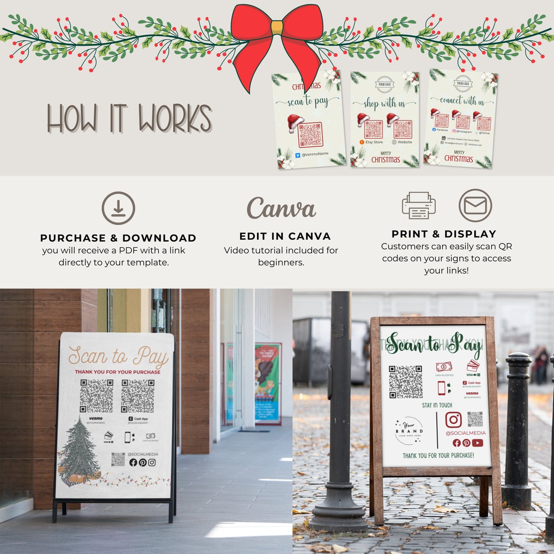 Christmas Scan to Pay Sign, Editable Scan to Pay Sign, Editable QR Code ...