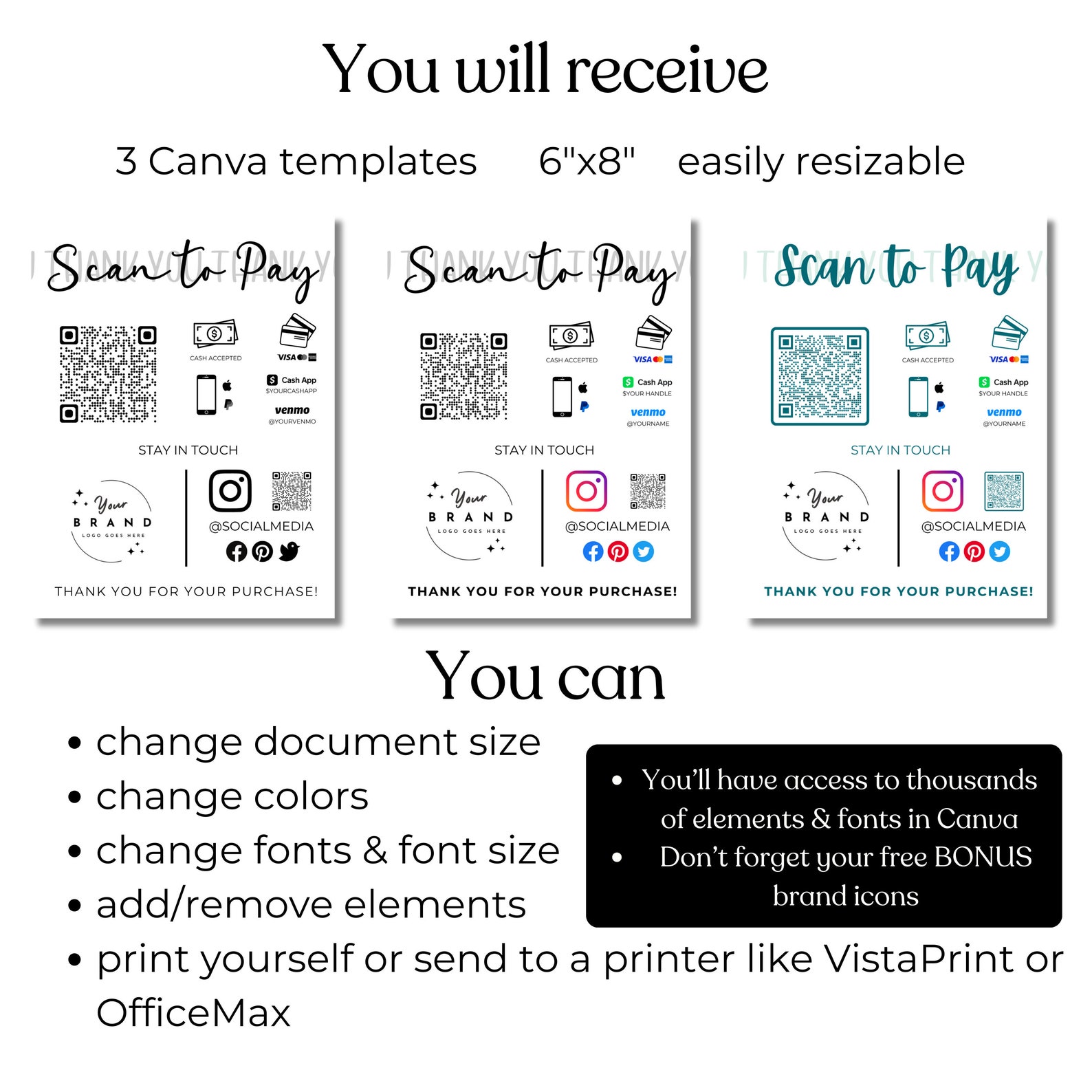 Printable Payment Sign, QR Code Sign, Editable Scan to Pay Sign ...