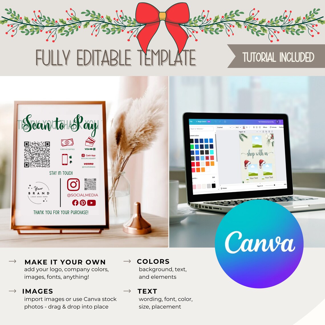 Christmas Scan to Pay Sign, Editable Scan to Pay Sign, Editable QR Code ...